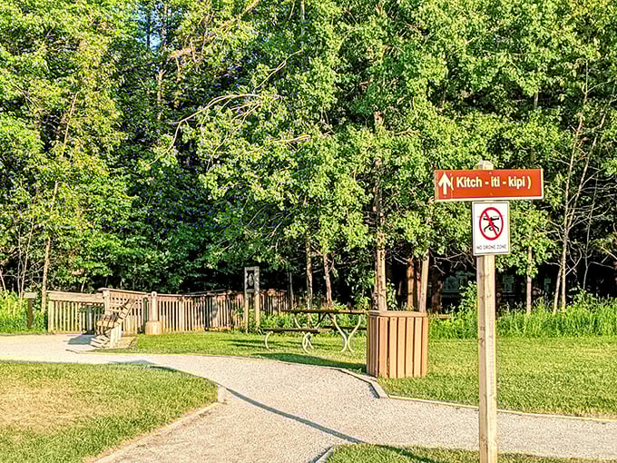 The path to wonder begins here, with a simple sign marking the entrance to Michigan's most mesmerizing natural spring.