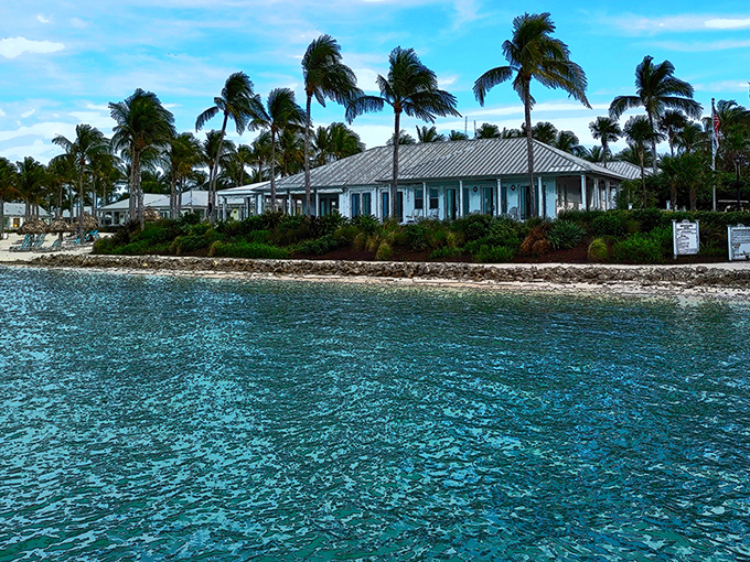 The waterfront cottages stand like sentinels of serenity, their weathered charm perfectly complementing the endless blue horizon beyond.