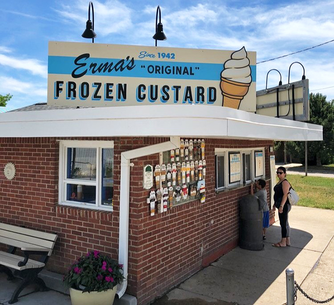 Since 1942, Erma's Original Frozen Custard has been serving up smiles from this charming brick building – a Michigan landmark for frozen custard fanatics.