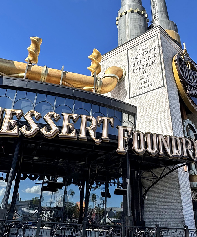 Close-up details of The Toothsome Chocolate Emporium reveal the incredible attention to detail in this dessert lover's paradise.
