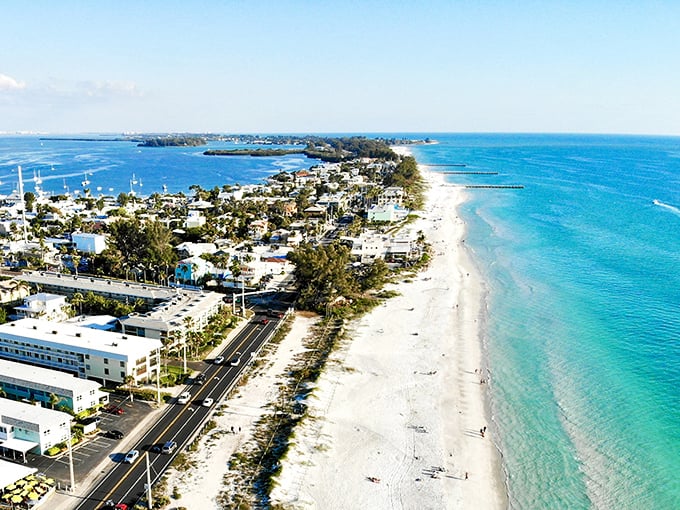 From above, Holmes Beach looks like someone spilled a perfect palette of blues, greens, and whites. Talk about social media gold!