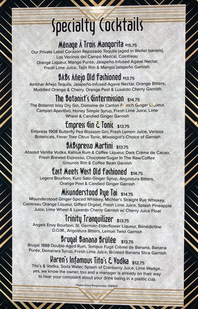 Not just a menu, but a treasure map of liquid delights – each cocktail telling its own story through carefully curated ingredients.