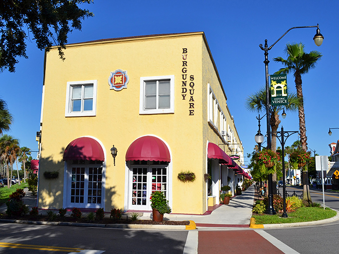 Burgundy Square's distinctive yellow facade and red awnings house boutique shops where treasures await those who appreciate the finer things.