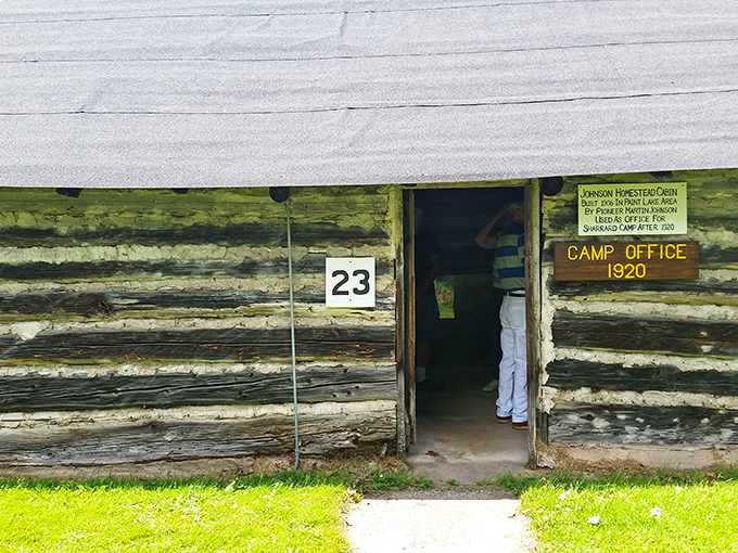 Camp Office: "Camp Office 1920" &ndash; where lumberjacks checked in before smartphones, paychecks, or OSHA regulations existed. Those were simpler, splinterier times.