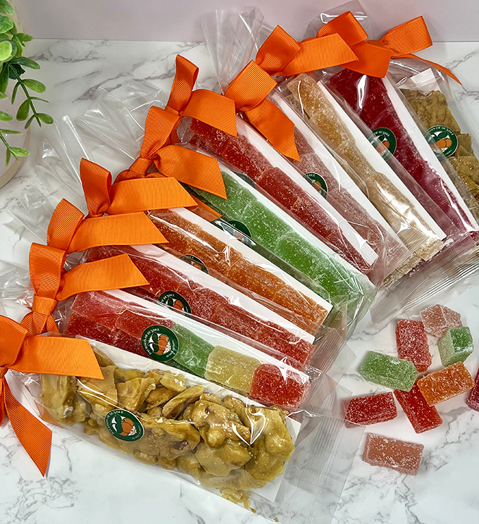 Colorful citrus jellies wrapped with bright orange bows &ndash; like little packages of Florida sunshine ready to travel home.