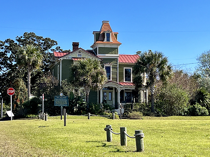 The Captain's House stands as a Victorian sentinel beside the plaza, its distinctive architecture a reminder of Fernandina Beach's prosperous era.
