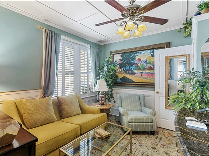 Sink into that yellow sofa and contemplate whether you're brave enough for the ghost tour later tonight.