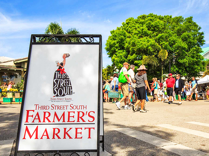 The Third Street South Farmer's Market sign stands proud, a beacon guiding hungry explorers to a world of culinary treasures.