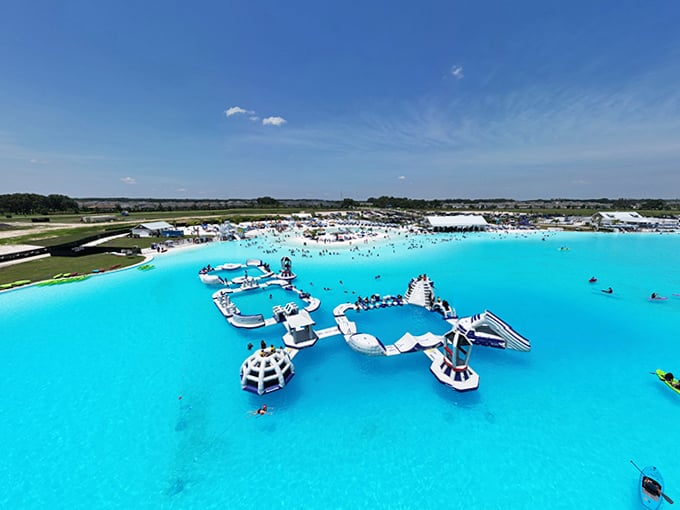 Bounce, climb, and inevitably tumble at the inflatable water park &ndash; where dignity goes to die and fun comes alive.