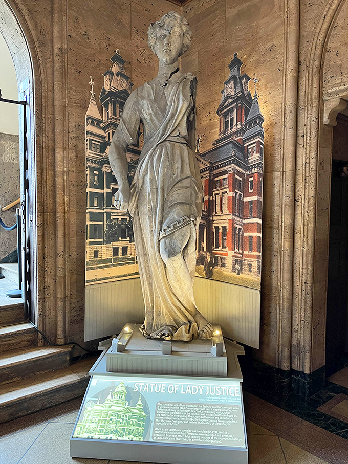 The Statue of Lady Justice stands watch inside, reminding visitors that history's greatest treasures include the ideals we carry forward through generations.