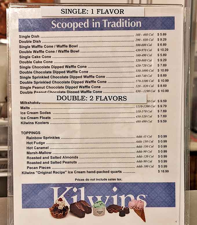 The menu board – a roadmap to bliss offering everything from simple scoops to elaborate sundaes. Decision paralysis has never been sweeter.