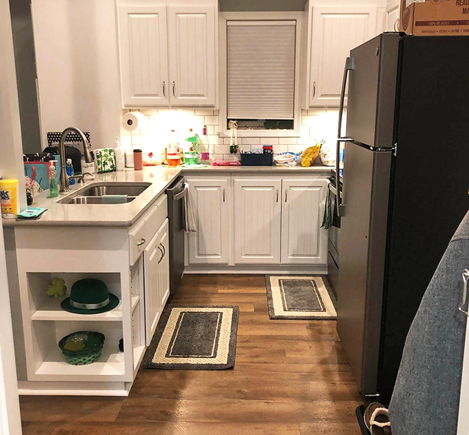 No roughing it here! This fully equipped kitchen lets you prepare gourmet meals while squirrels perform acrobatics just outside your window.