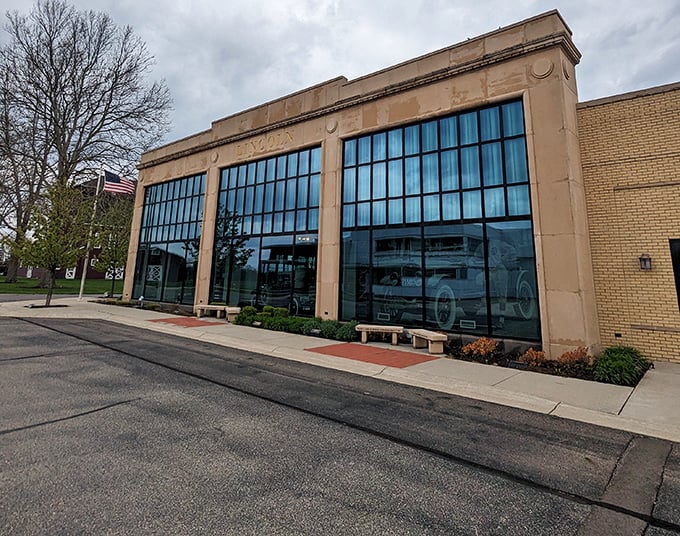 Art deco elegance meets automotive history in this beautifully preserved showroom facade, where dreams were once sold on four wheels.