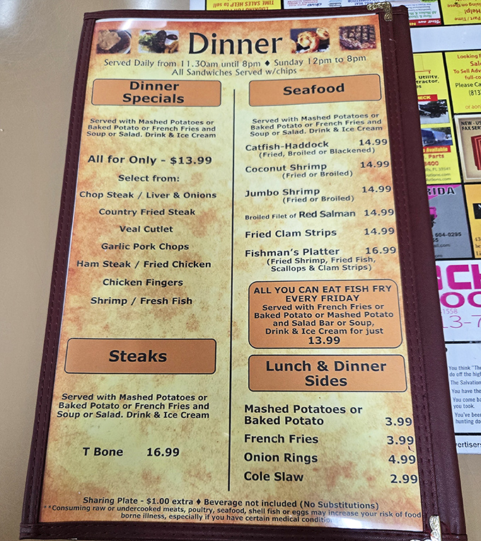 The menu reads like a greatest hits album of American comfort classics, with dinner specials that include all the fixings and leave no stomach empty.