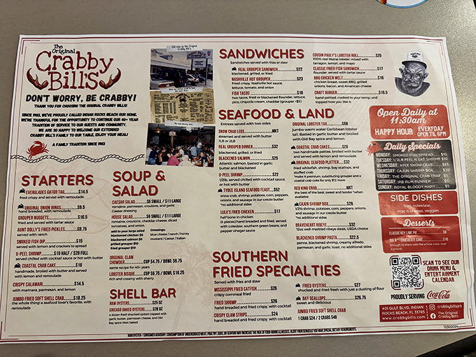 A menu that reads like a love letter to the ocean, offering everything from raw bar treasures to Southern fried specialties.