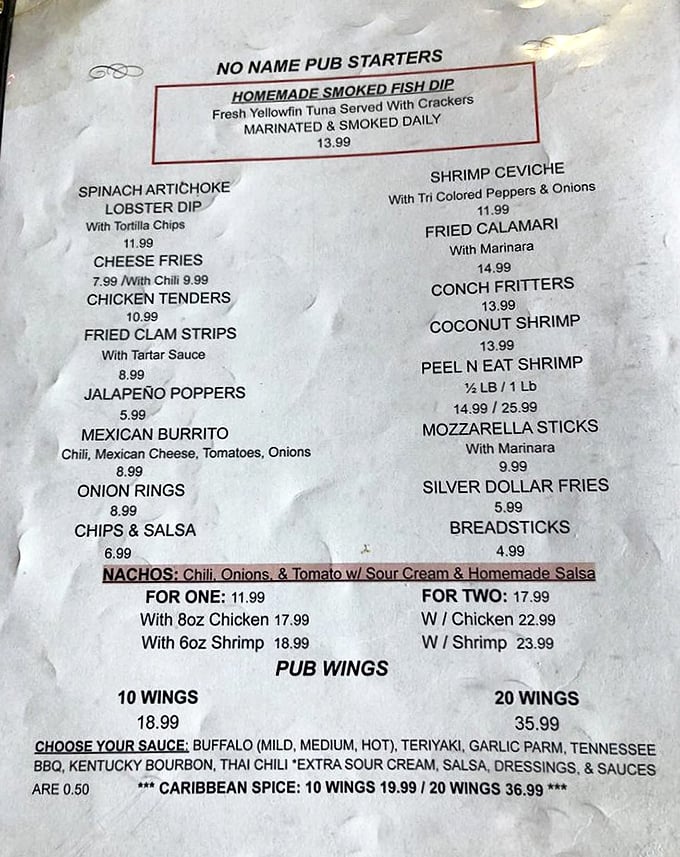 Menu: A culinary roadmap to satisfaction, featuring everything from seafood treasures to pub classics that'll make your taste buds stand at attention.