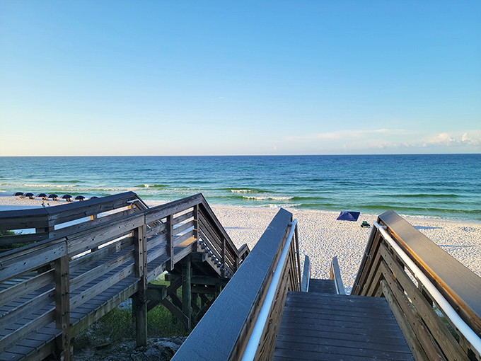 Stairway to paradise: This wooden walkway doesn't just lead to the beach&mdash;it's the threshold between ordinary life and the extraordinary calm of Seagrove's shoreline.