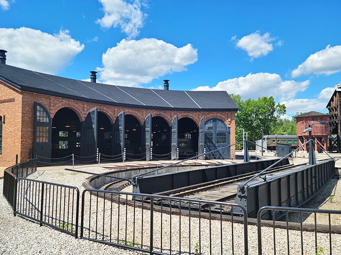The Railroad Roundhouse stands as a temple to American industrial might, housing mechanical giants that once connected a growing nation.