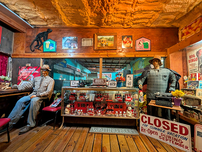 The "waiting room" feels like time travel to a Florida that existed before mouse ears, where rustic charm meets quirky collectibles.