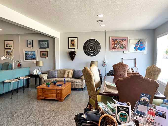 The showroom seating area invites visitors to imagine these pieces in their own homes &ndash; or perhaps take a breather after the excitement of finding that perfect vintage lamp.
