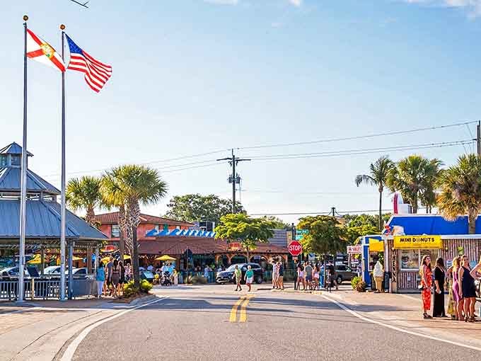 Village vibes: Siesta Key Village welcomes visitors with its colorful storefronts and laid-back Florida charm.