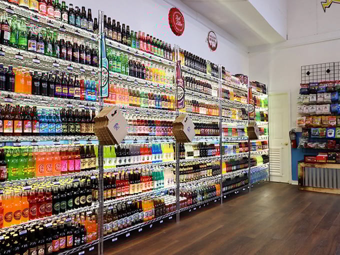 The United Nations of fizzy drinks &ndash; hundreds of glass bottles standing at attention like a rainbow army of bubbles.