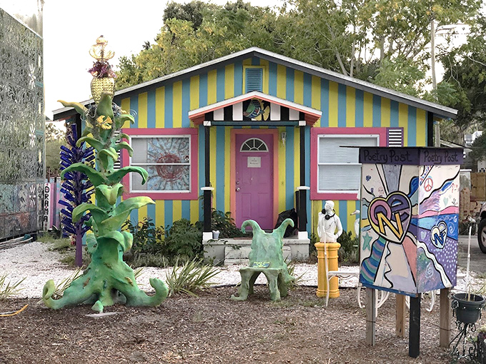 This yellow and blue striped cottage isn't just breaking HOA rules &ndash; it's shattering conventional design with a bold statement that life's too short for neutral siding.