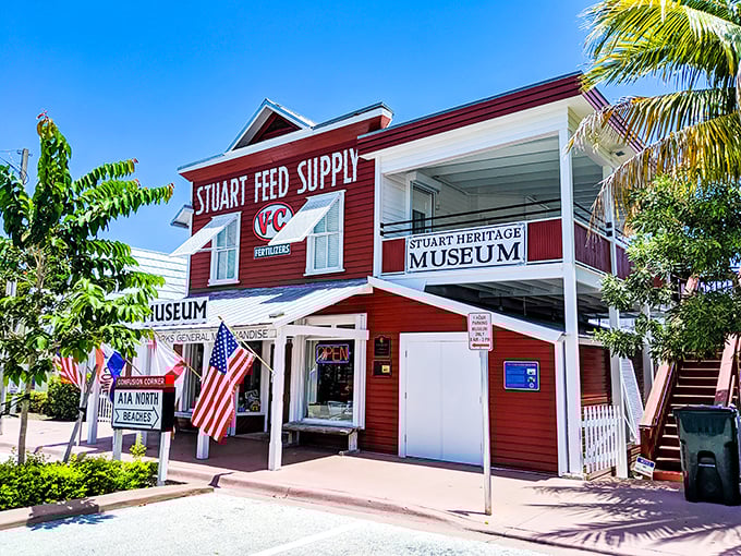 The Stuart Heritage Museum's bright red exterior houses treasures from the past in what was once the town's feed supply store.