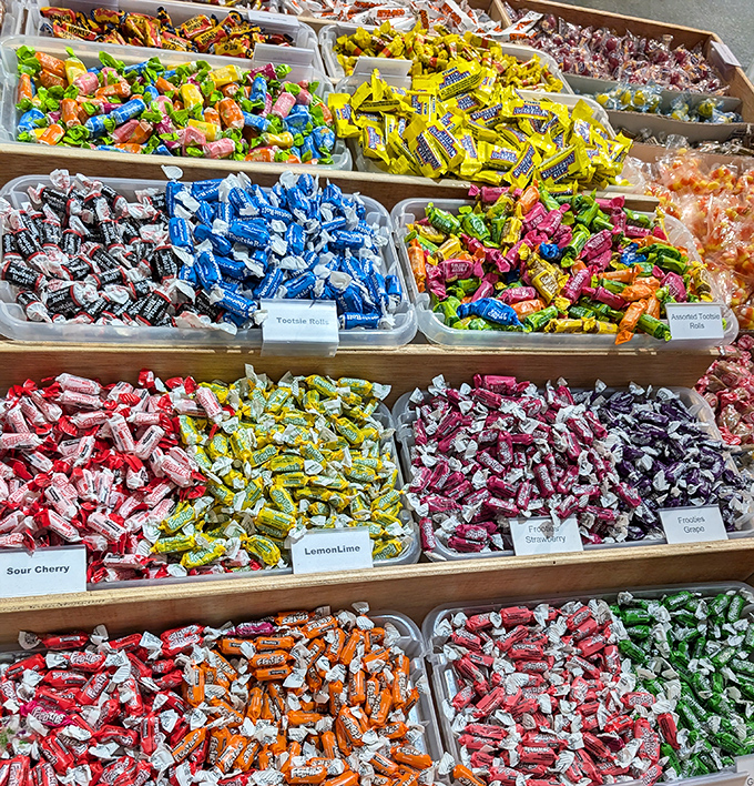 Tootsie Roll Frooties display showcases a rainbow of flavors that would make your childhood self hyperventilate with excitement.