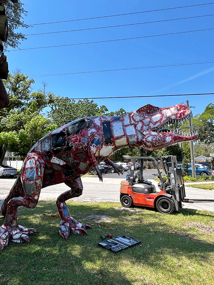 "I'm made of recycled metal but still scarier than the real thing!" This T-Rex would make even Jeff Goldblum run for cover.
