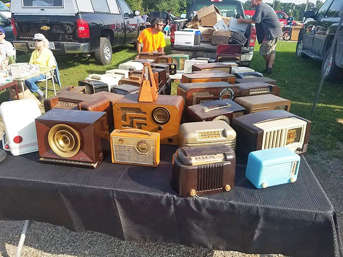 This collection of vintage radios looks ready to broadcast news from another era, each one a testament to when electronics were built to last and designed to be beautiful pieces of furniture.