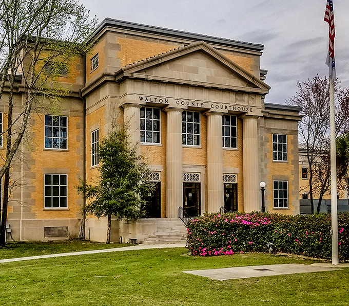 The stately Walton County Courthouse stands as a testament to classical architecture, anchoring the town with dignified presence.