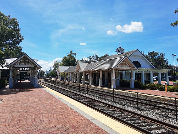 The historic Winter Park train station stands as a beautifully preserved reminder of the city's railroad roots, welcoming visitors just as it has for generations.