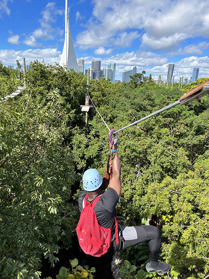 Who needs superhero movies when you can be the main character? Zipping through Miami's canopy with the skyline as your backdrop.