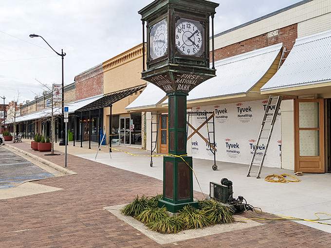 Downtown DeFuniak Springs &ndash; where the clock tower still matters and people actually use park benches.