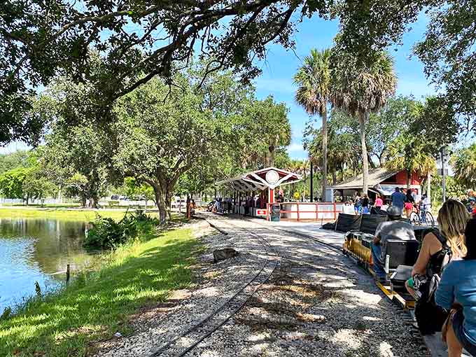 Goodwin Station welcomes visitors with its charming red and white architecture, a miniature portal to outsized adventures.