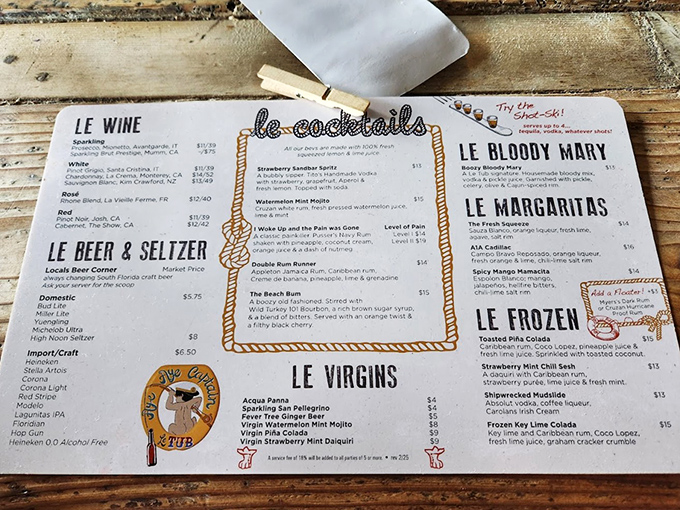 Le Tub's menu reads like a love letter to simple pleasures &ndash; from "Le Bloody Mary" to "Le Margaritas," everything gets the definite article it deserves.
