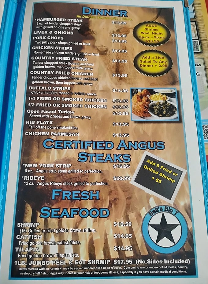 The dinner menu reads like a love letter to comfort food &ndash; no fancy descriptions needed when the food speaks this loudly.