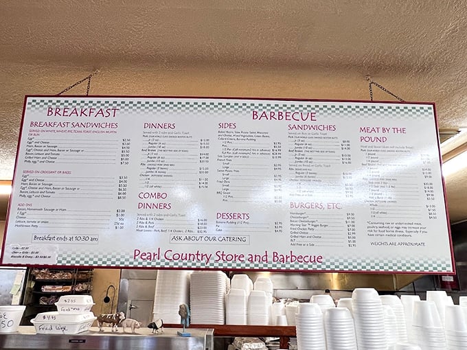 The menu board tells a story of barbecue tradition, with every item promising a direct route to flavor town.