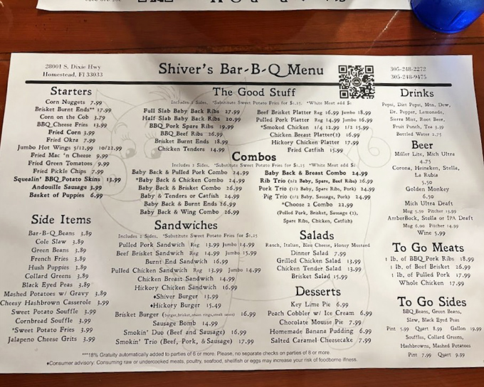 The menu reads like a love letter to traditional barbecue, offering everything from tender ribs to hearty platters that satisfy even the most demanding carnivores.