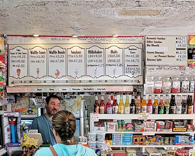 The menu board showcases classic treats from waffle cones to sundaes &ndash; decisions that delightfully torture the indecisive sweet tooth.