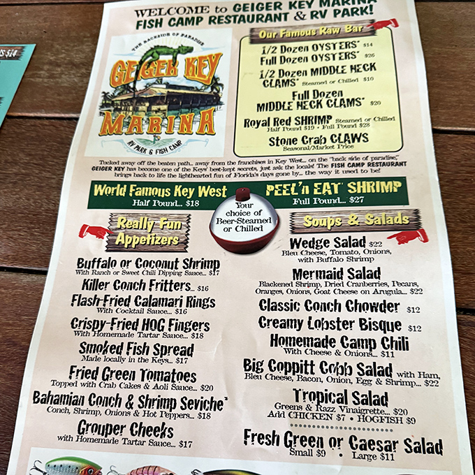 The menu reads like a love letter to Florida Keys seafood &ndash; from oysters and clams to their world-famous "Peel 'n Eat" shrimp.