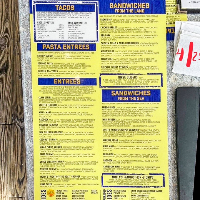 The menu might be extensive, but locals know the real star is Molly's Famous Grouper Sandwich &ndash; available blackened, grilled, or fried for those tough life decisions.