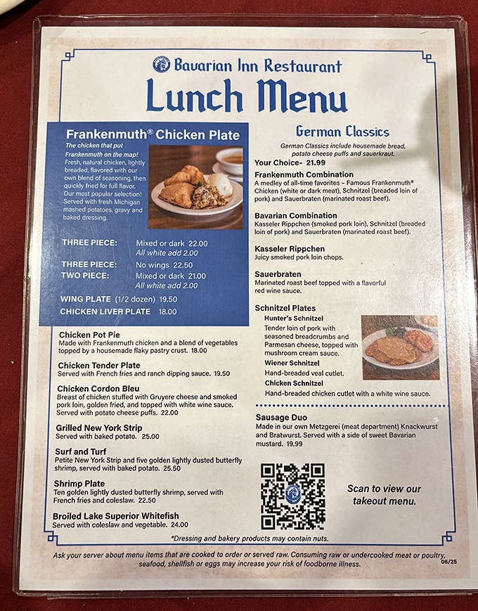 The menu reads like a greatest hits album of German cuisine, with that famous fried chicken headlining the show.