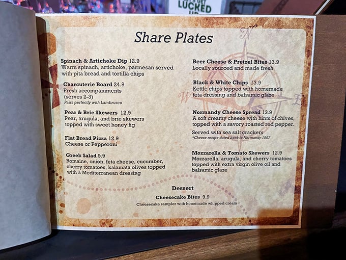 The share plates menu reads like a culinary treasure map &ndash; from spinach artichoke dip to cheesecake bites, there's bounty for every palate.