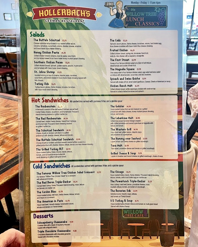 The Willow Tree lunch menu showcases German classics with a Florida twist – decisions, decisions! That Reubensteiner is calling my name.