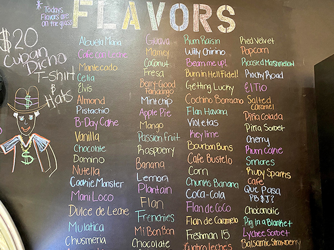The flavor board at Azucar reads like a poetic menu of Cuban nostalgia &ndash; from "Burn in Hell Fidel!" to "Abuela Maria," each name tells a story.