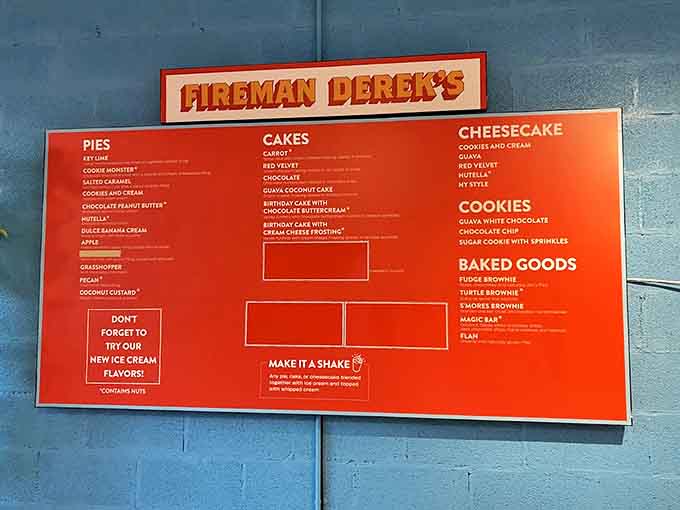 The menu board at Fireman Derek's isn't just a list &ndash; it's a roadmap to happiness with destinations like "Chocolate Peanut Butter" and "Cookie Monster."