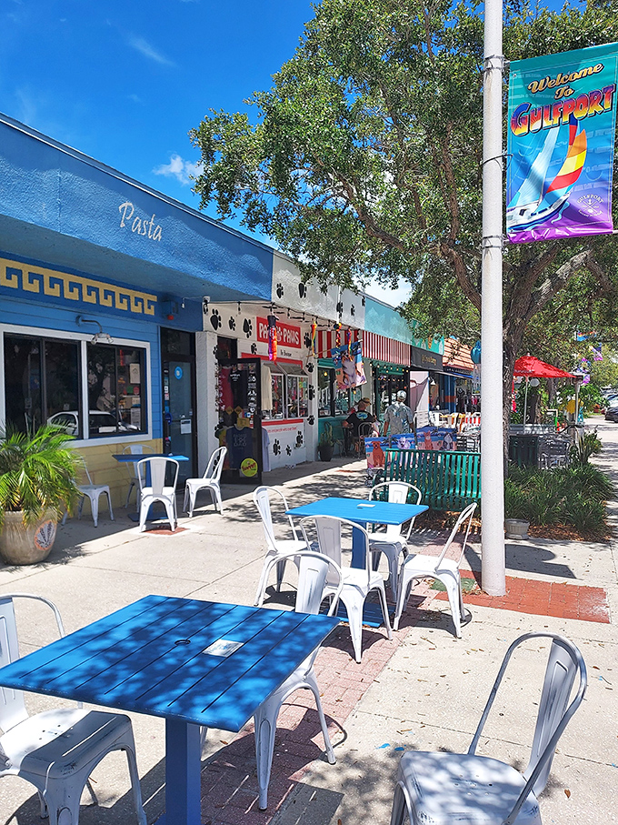 Gulfport's vibrant Beach Boulevard, where locally-owned shops and restaurants spill onto sidewalks, creating an atmosphere that's equal parts bohemian charm and coastal relaxation.