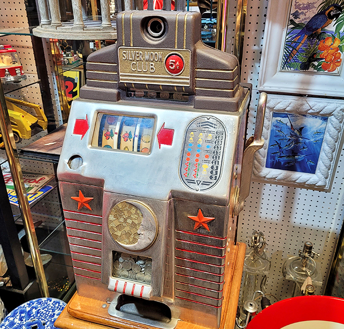 This vintage "Silver-Hoof Club" slot machine once turned nickels into dreams – now it turns collectors into excited children again.